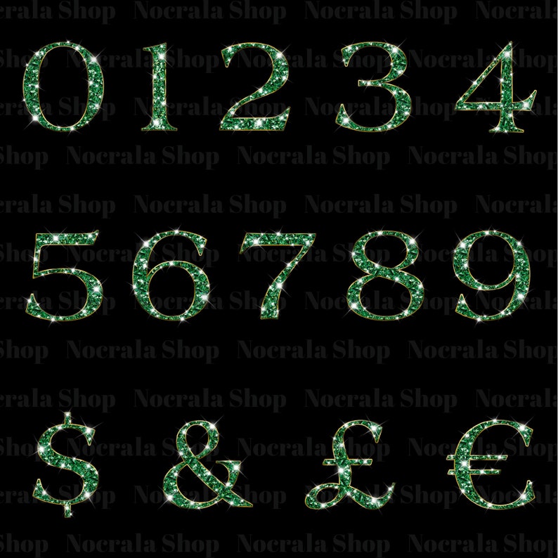 Emerald Diamond Alphabet Clipart, Green Glam Letters (PNG Digital ...
