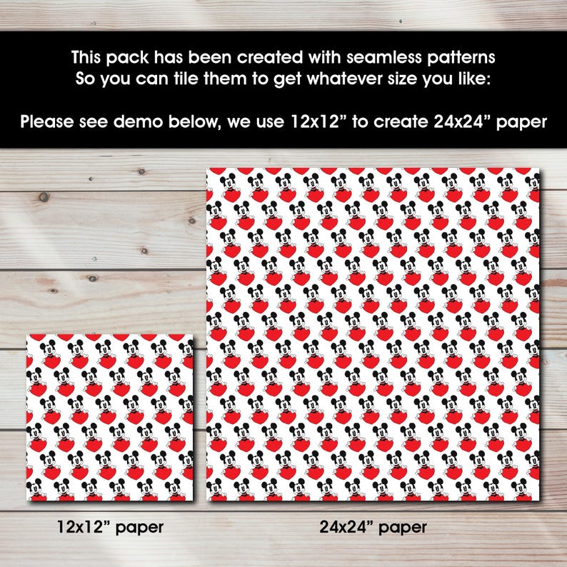 Mickey Valentine's Day Seamless Patterns, Digital Scrapbook Paper ...