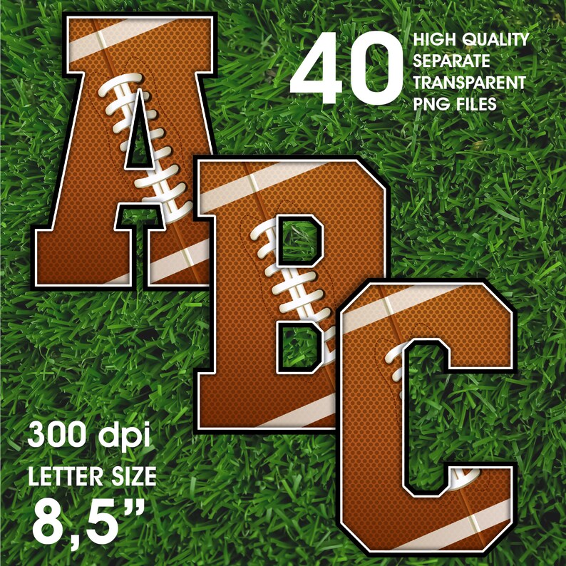 Football Alphabet Clipart, PNG Digital Clip Art, Football Letters ...