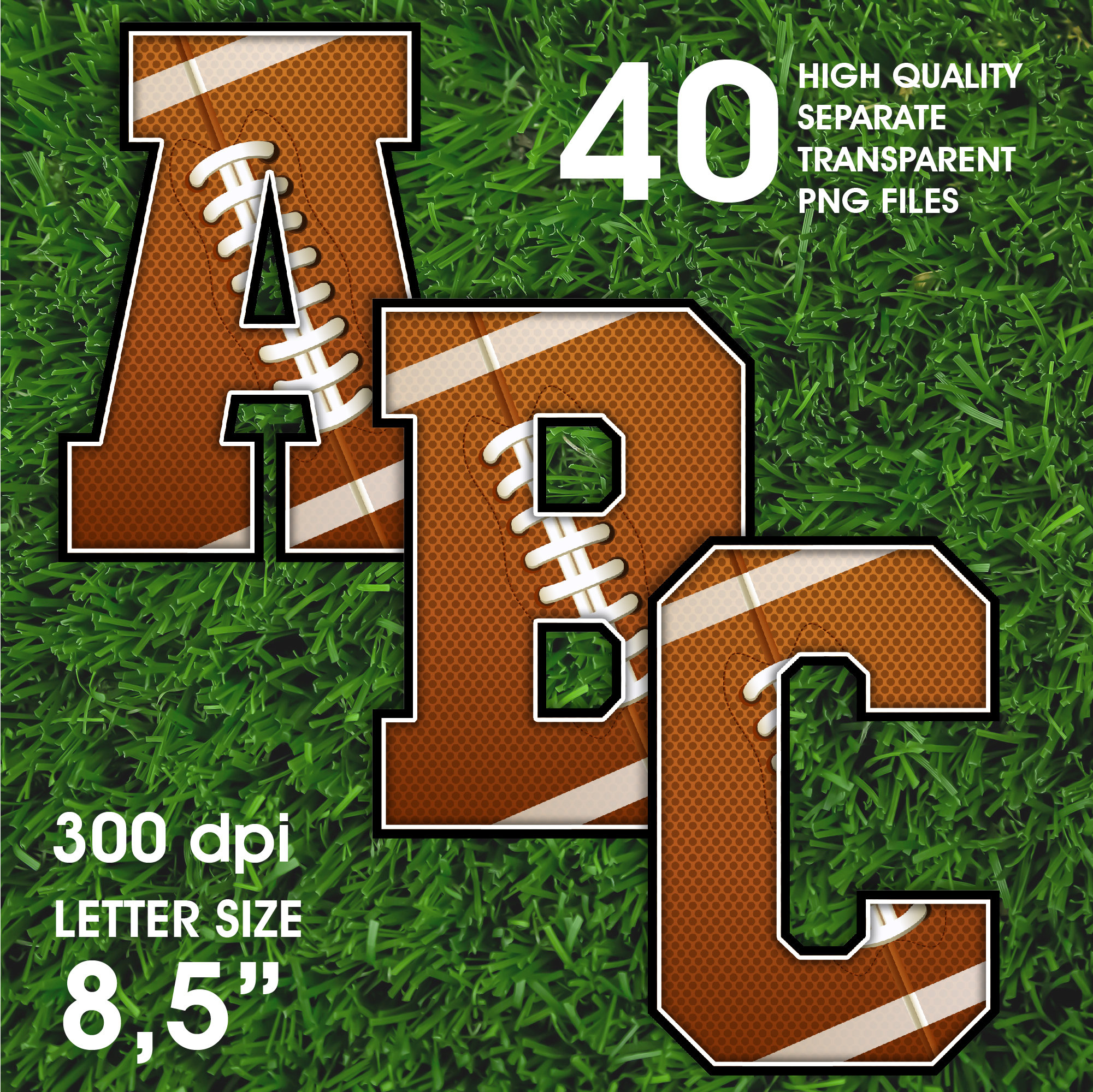 Football Alphabet Clipart, PNG Digital Clip Art, Football Letters ...