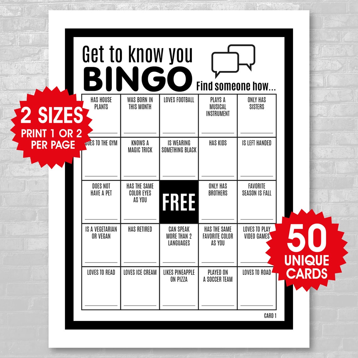 50 Get to Know You Bingo, 50 Find Someone How Bingo, Icebreaker Office ...