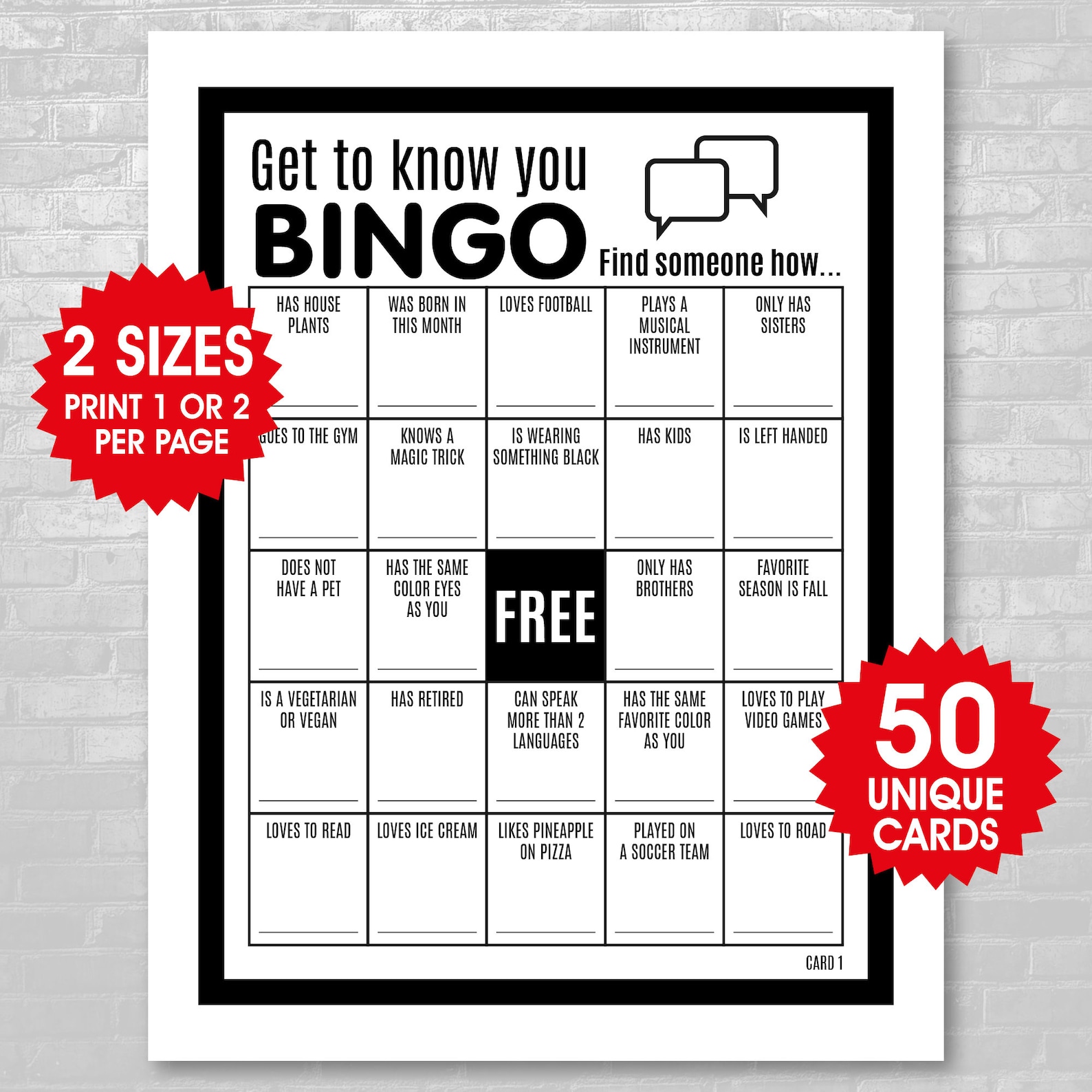 50 Get to Know You Bingo, 50 Find Someone How Bingo, Icebreaker Office ...