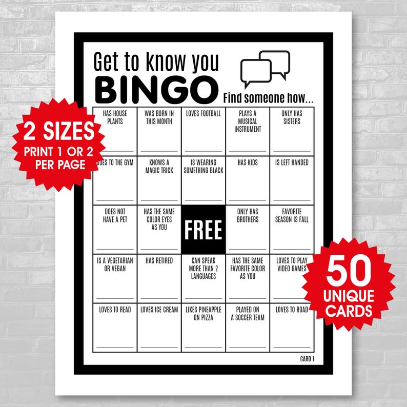 50 Get to Know You Bingo, 50 Find Someone How Bingo, Icebreaker Office ...