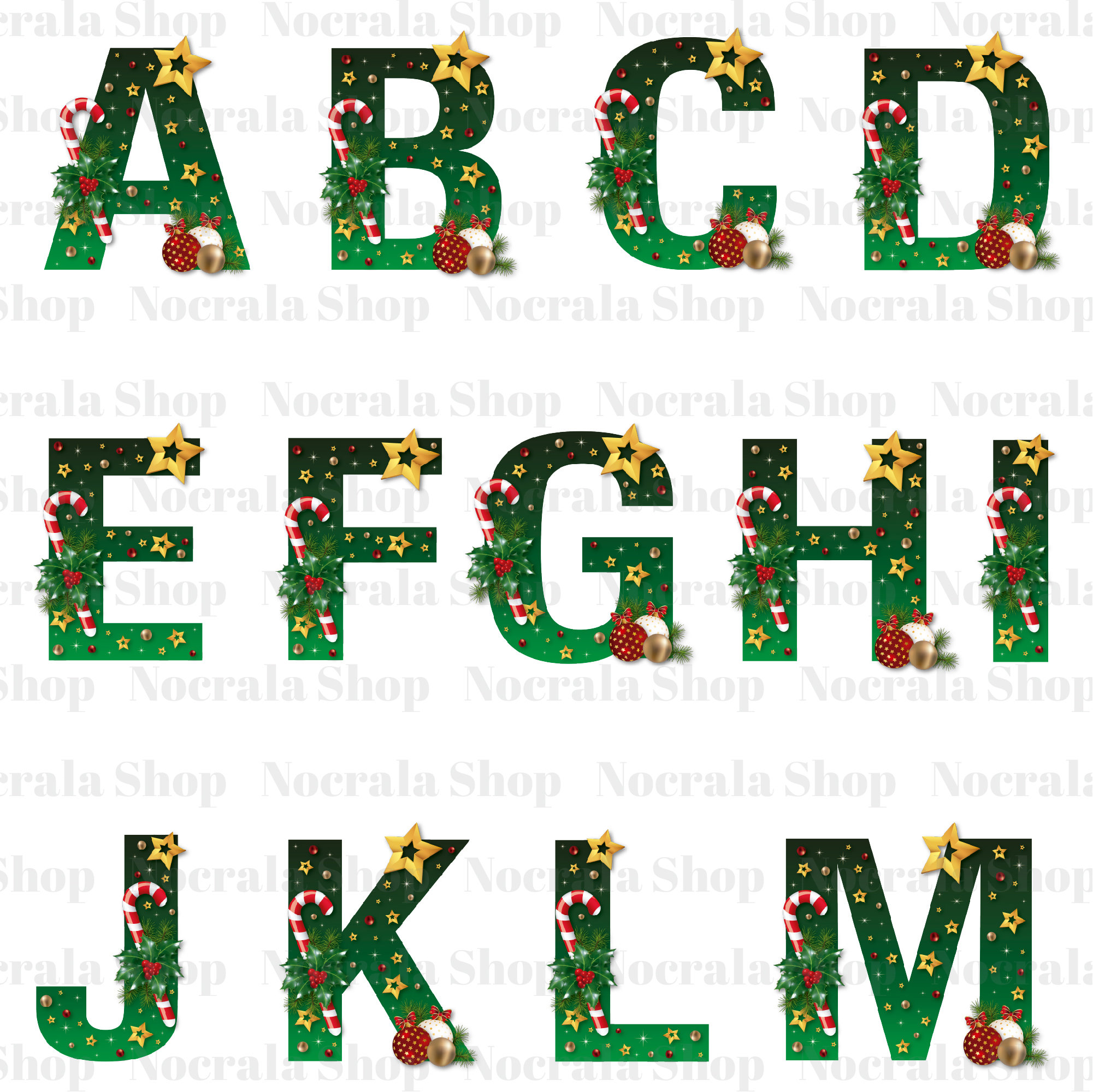 Christmas Alphabet Clipart, Christmas Monogram, Christmas Letters ...