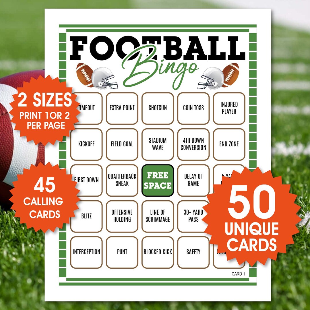 50 Unique Printable Football Bingo Cards. Football Bingo, American ...