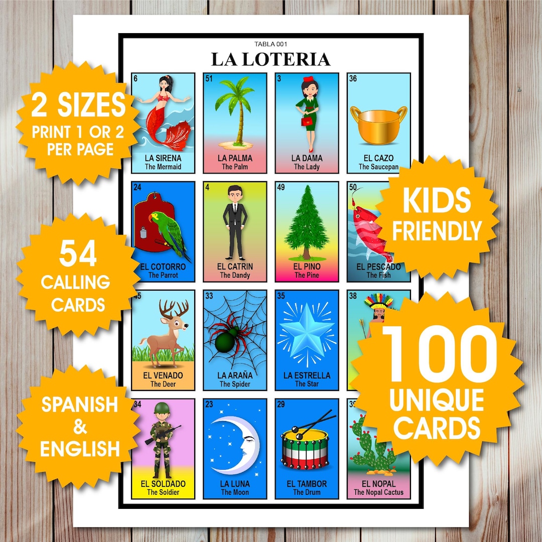 100 Lottery Cards Kids Friendly, Bilingual Spanish & English Lottery ...