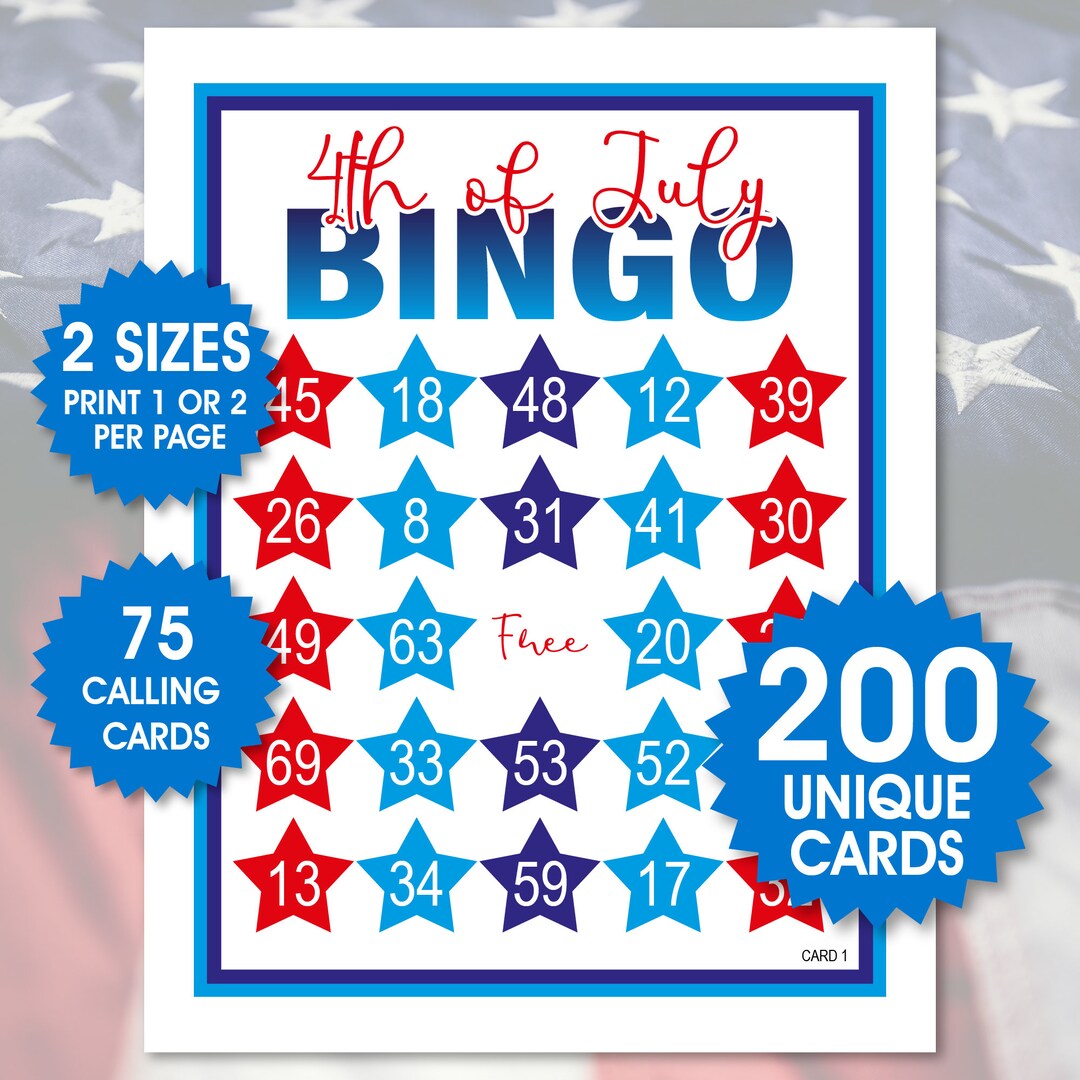 200 4th of July Bingo Cards, 1 or 2 per Page, Fun Party Game, July 4th ...