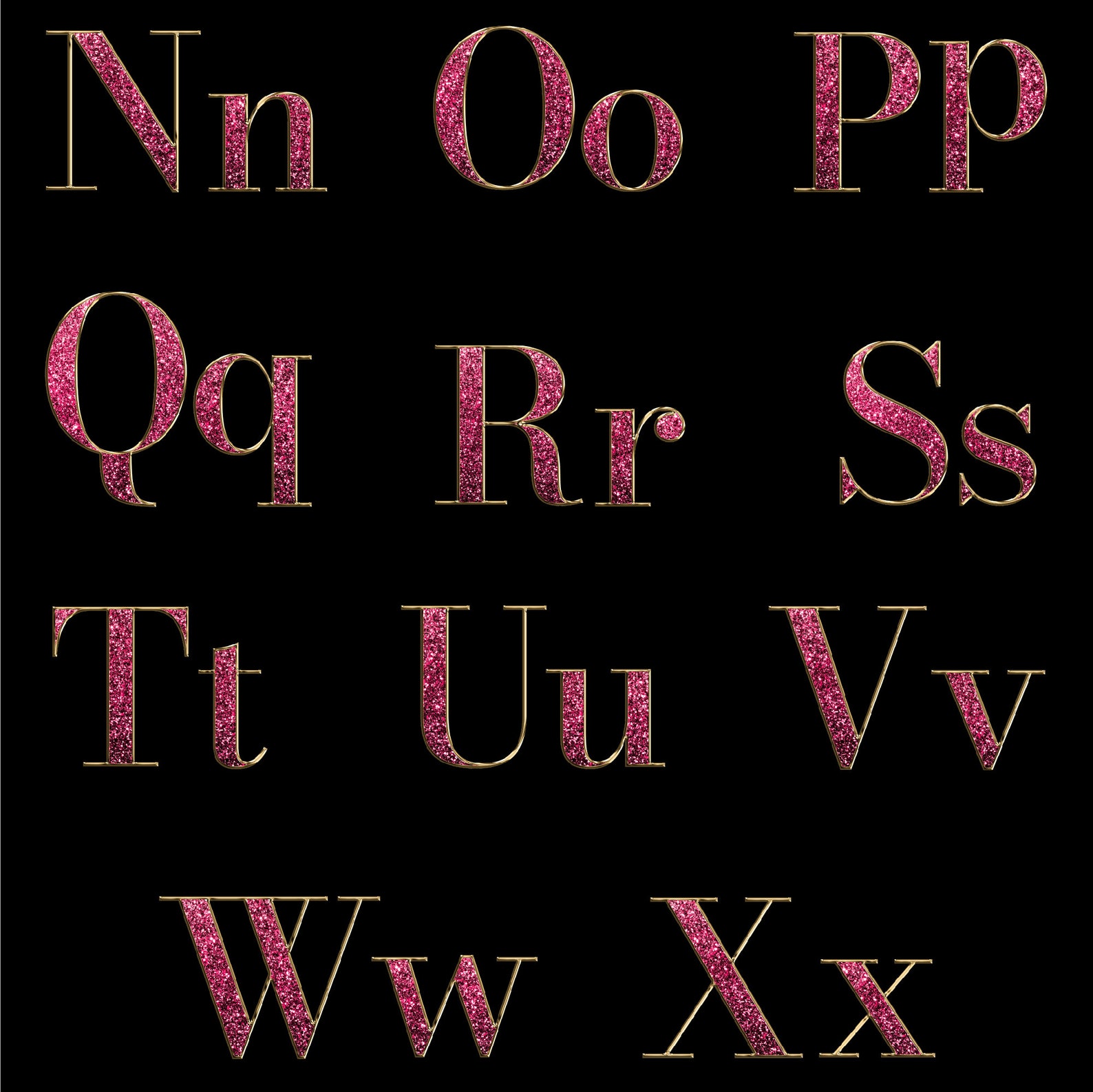 Hot Pink Glitter Alphabet Clipart, Shiny PNG Letters & Numbers (digital ...