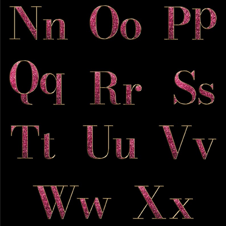 Hot Pink Glitter Glam Alphabet Clipart, PNG Digital Clipart, Hot Pink ...