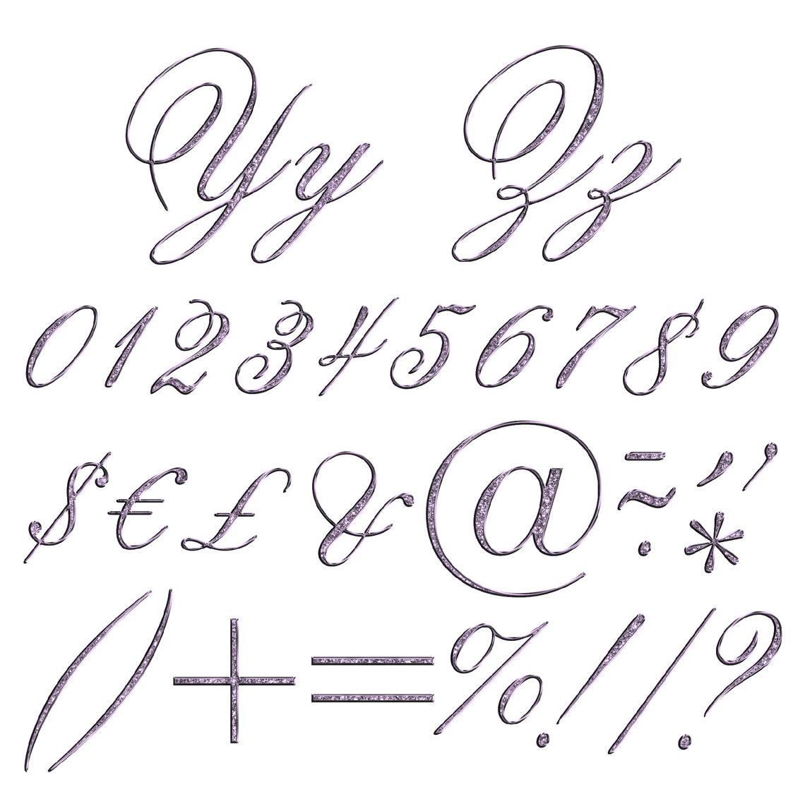 Purple Glitter Cursive Alphabet Clipart, PNG Sparkling Letters (digital ...