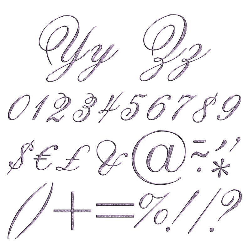 Purple Glitter Cursive Alphabet Clipart, PNG Clip Art, High Shine ...