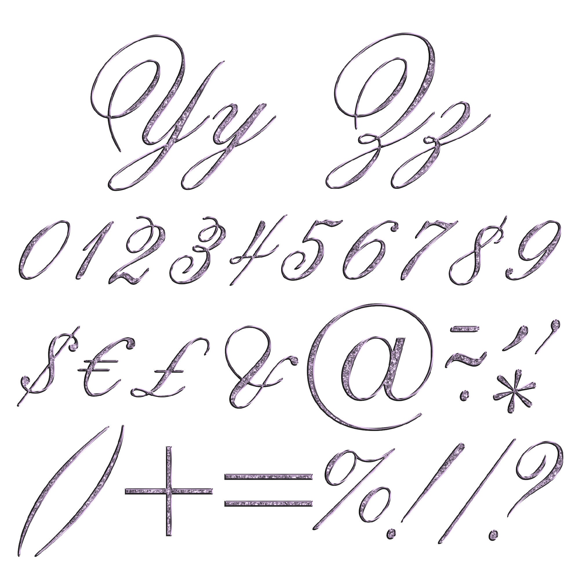 Purple Glitter Cursive Alphabet Clipart, PNG Clip Art, High Shine ...