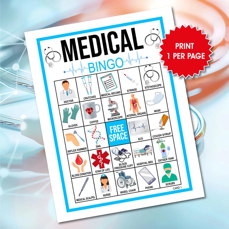 50 Printable Medical Bingo Cards, Nurse Doctor Graduation Game (PDF ...