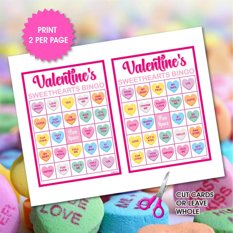 Valentine's Sweethearts Bingo Game, 100 Cards (PDF Files) - Etsy