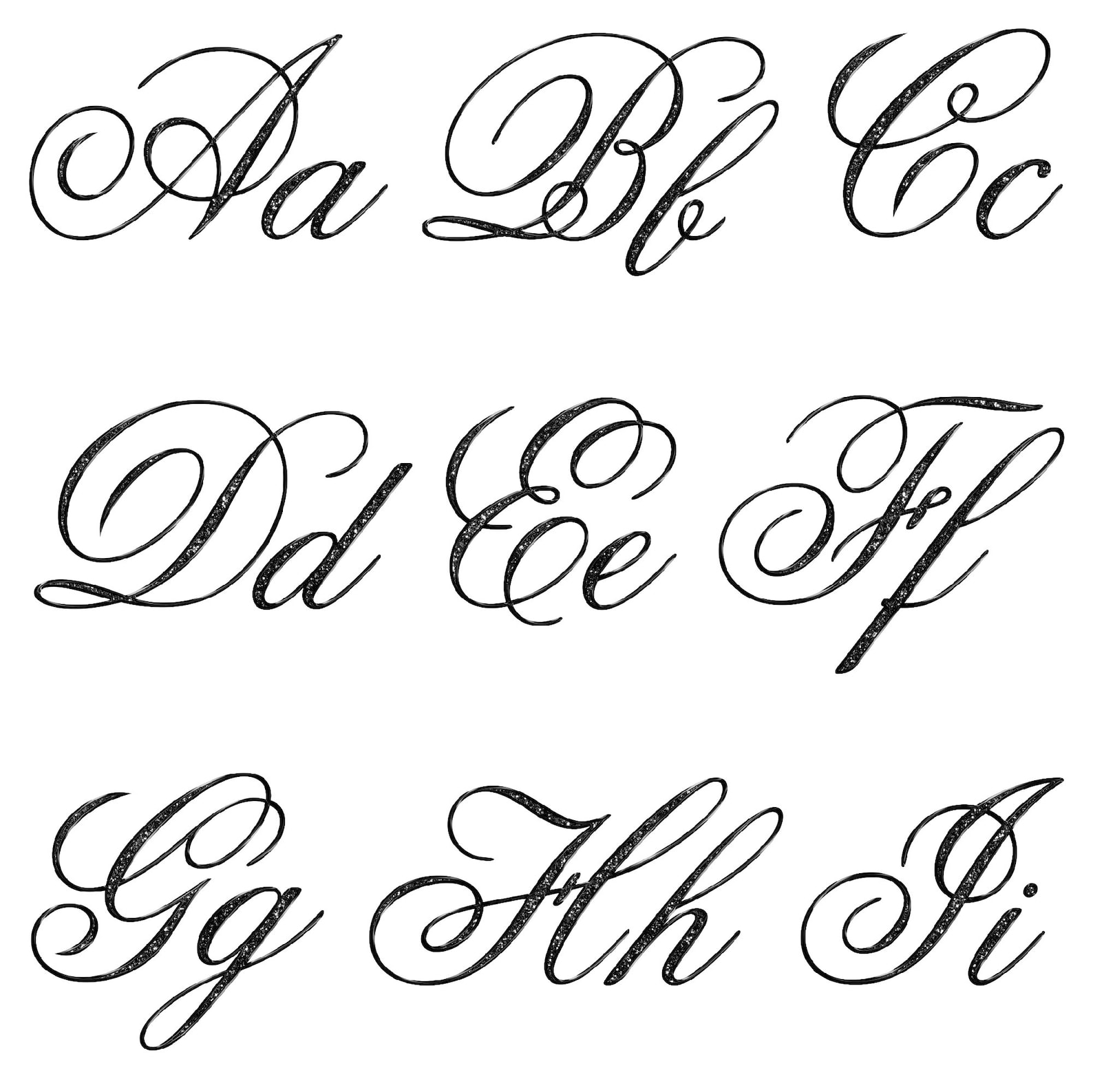 Black Glitter Cursive Alphabet Clipart, PNG Clip Art, High Shine ...