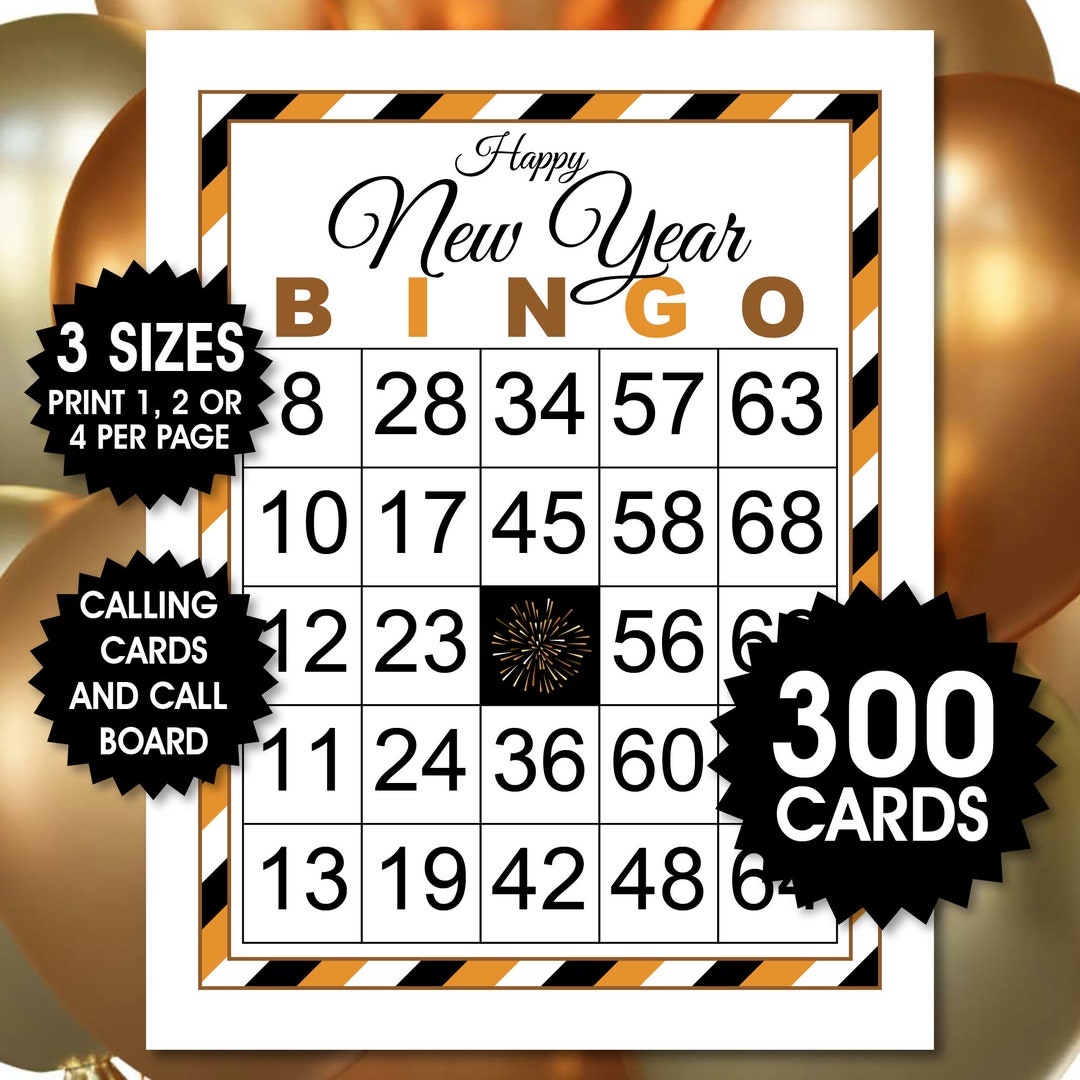 300 Happy New Year Bingo Cards, 1, 2, or 4 per Page, Happy New Year ...