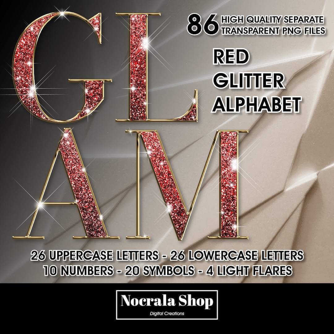 Red Glitter Glam Alphabet Clipart, PNG Clipart, Bling Alphabet ...