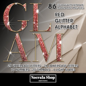 Red Glitter Glam Alphabet Letters and Numbers (digital Download) - Etsy
