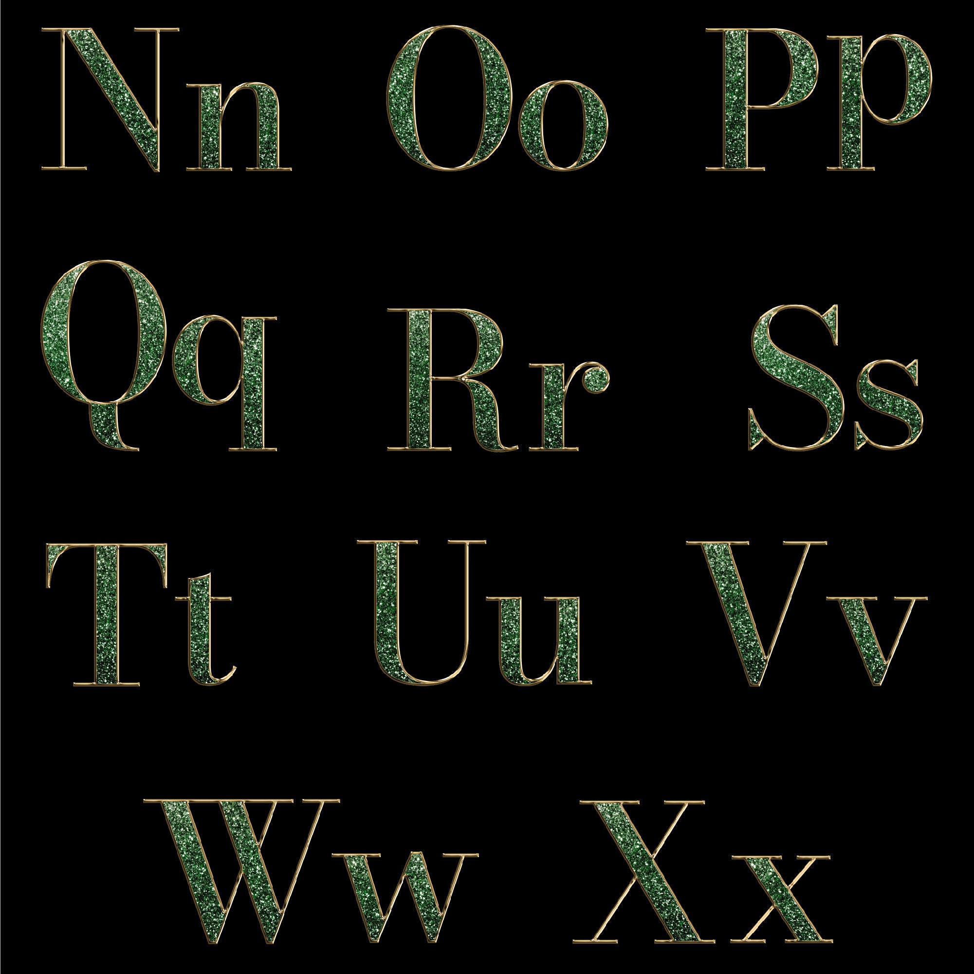 Green Glitter Glam Alphabet Clipart, PNG Clipart, Bling Alphabet ...