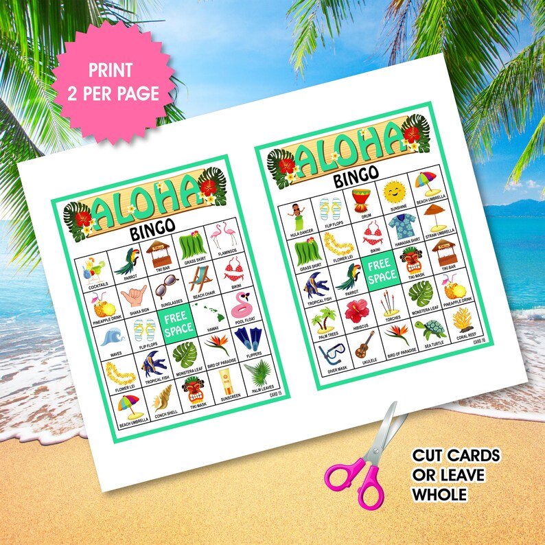 30 Aloha Bingo Cards, Hawaiian Party Game, Travel Activity for Kids ...