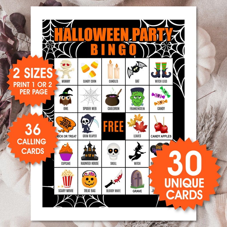30 Halloween Party Bingo Cards, Bingo for Kids, Halloween Activity, Fun ...