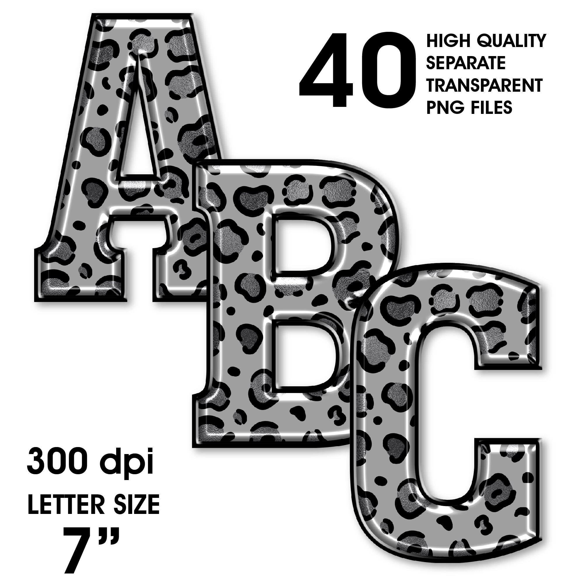Bubble Silver Leopard Alphabet Clipart, PNG Digital Clip Art, Animal ...
