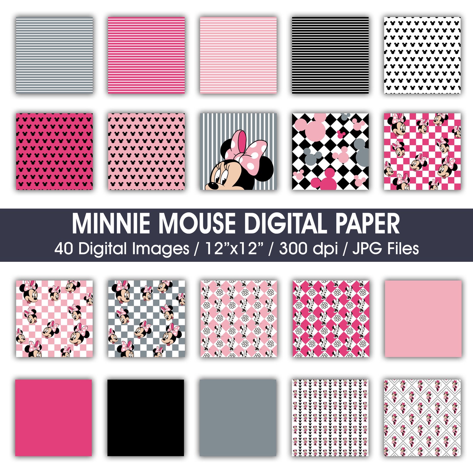 40 Minnie Magic World Digital Paper, Minnie Backgrounds, Instant ...