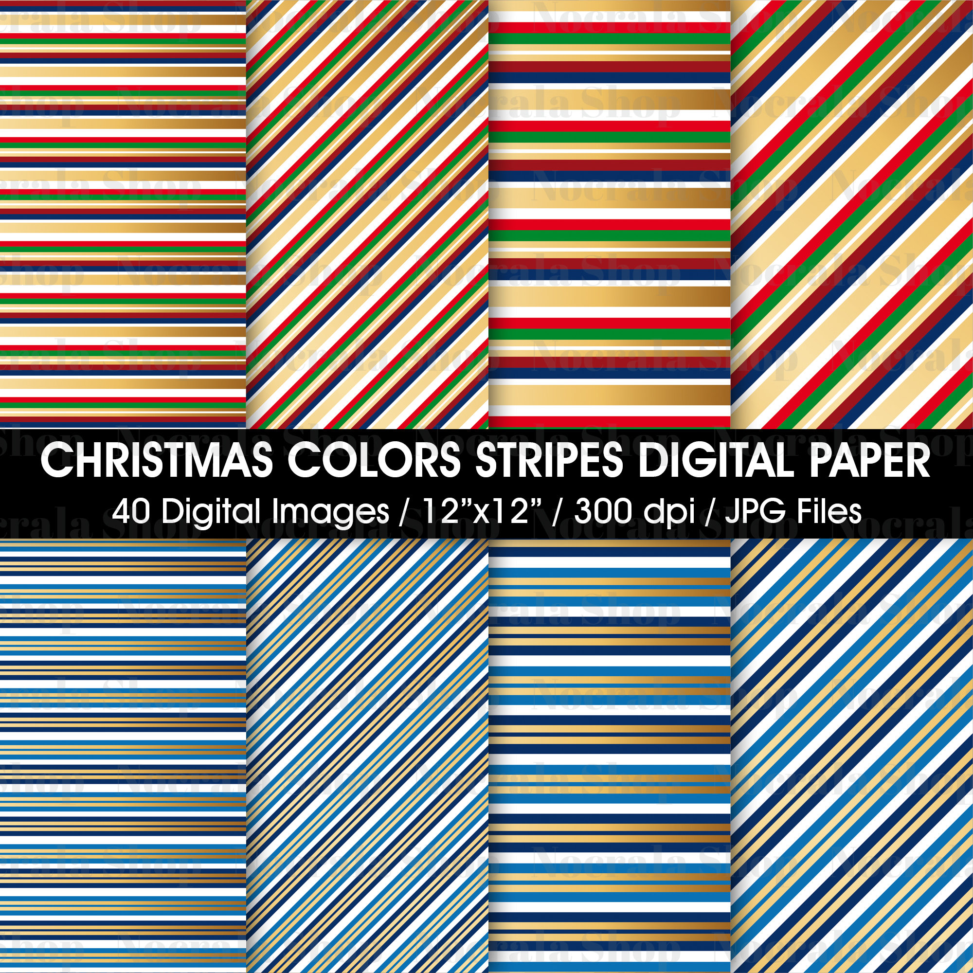 Christmas Colors Stripes Digital Paper, Christmas Scrapbook Papers ...