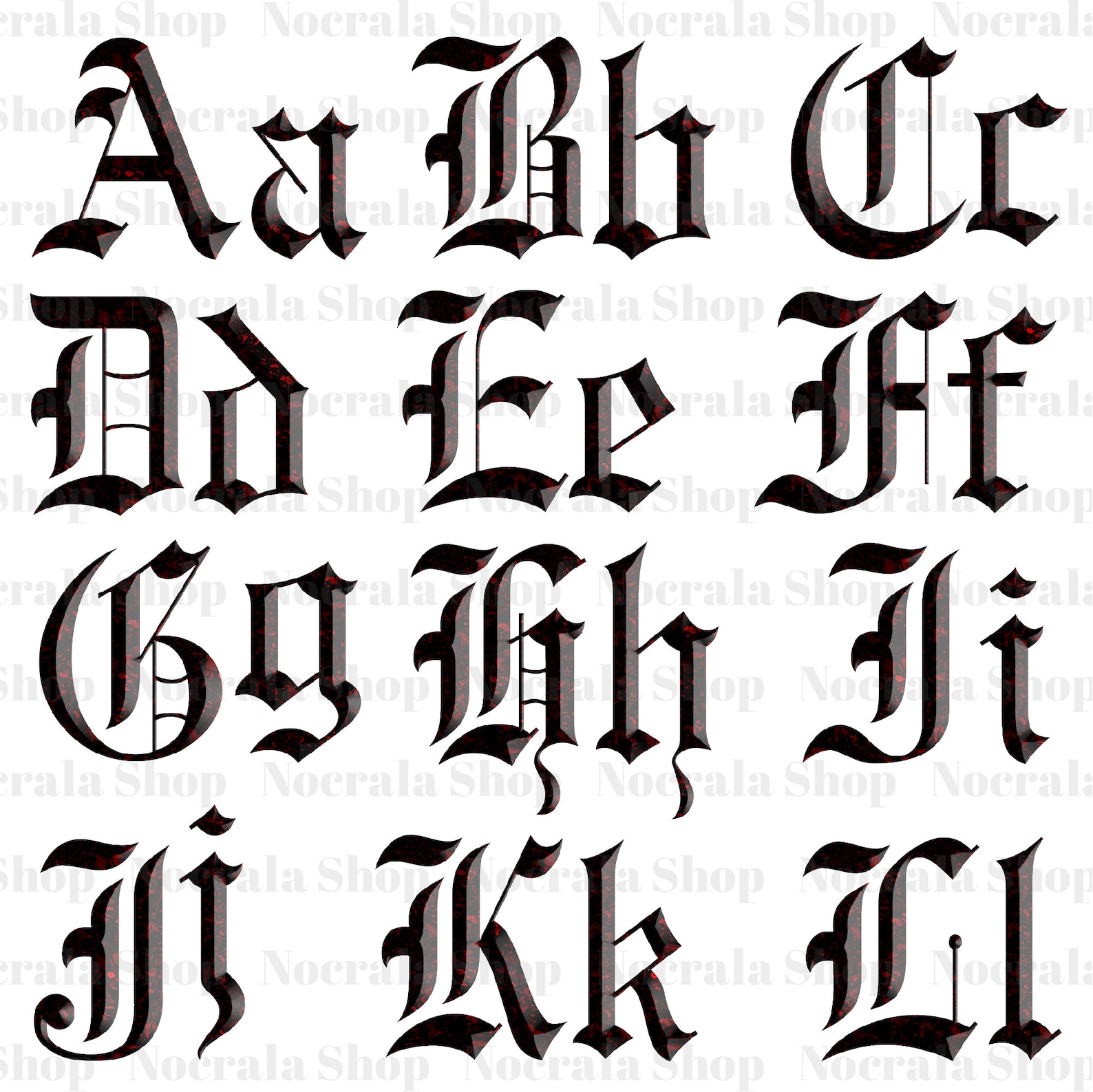 Gothic Black and Red Alphabet Clipart, PNG (digital Download) - Etsy