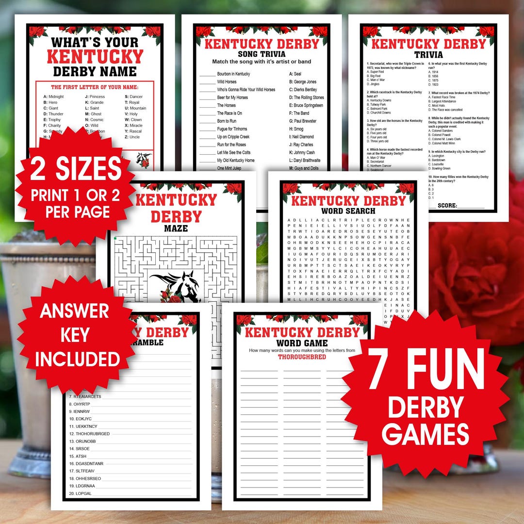 7 Printable Kentucky Derby Party Games, Kentucky Derby Trivia Games, Derby Activity Bundle ...