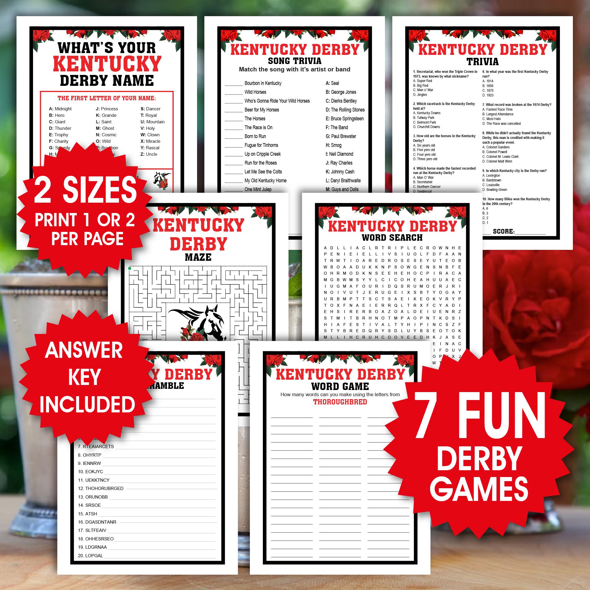 7 Printable Kentucky Derby Party Games, Kentucky Derby Trivia Games ...