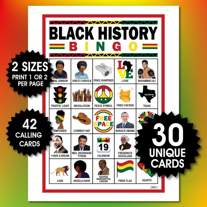 Black History Bingo Game, 30 Unique Cards (PDF Download) - Etsy