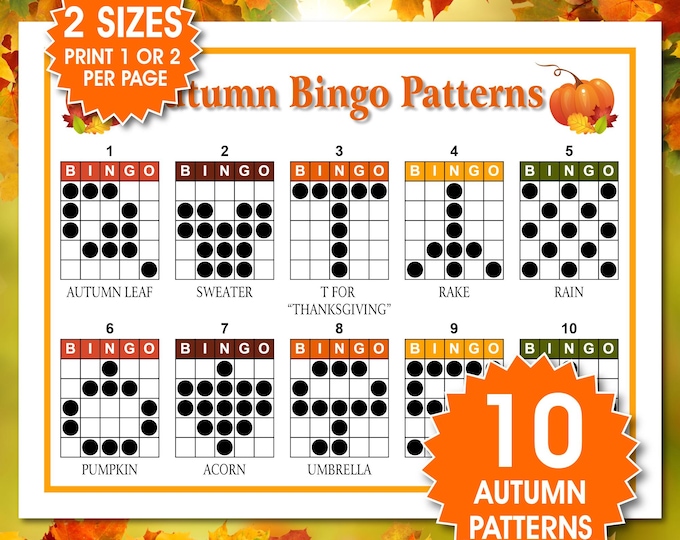 10 Autumn Bingo Patterns, Printable Bingo Game, Bingo Tournament ...