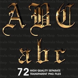 Gold Gothic Alphabet Clipart, PNG Digital Clip Art, Gold Gothic Letters ...