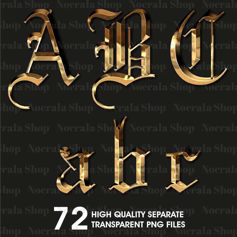 Gold Gothic Alphabet Clipart, PNG Digital Clip Art, Gold Gothic Letters ...