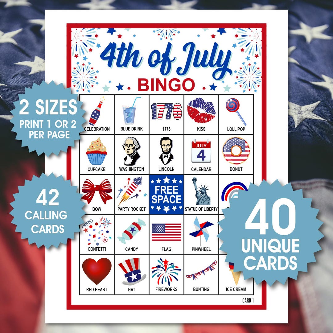 40 4th of July Bingo Cards, 1 or 2 per Page, Fun Party Game, 4th of ...
