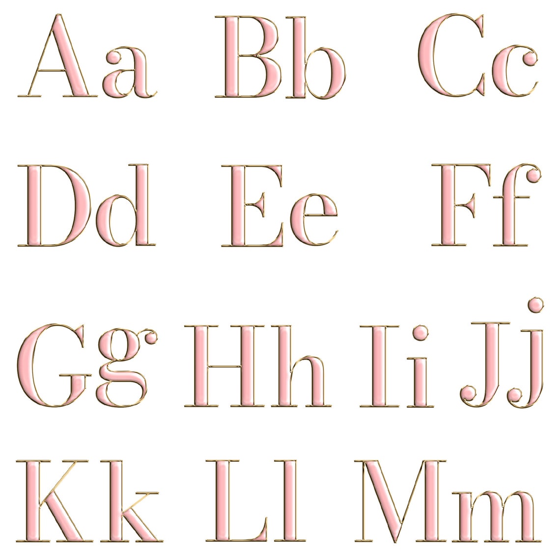 Baby Pink and Gold Glam Alphabet Clipart, PNG Digital Clip Art, Baby ...