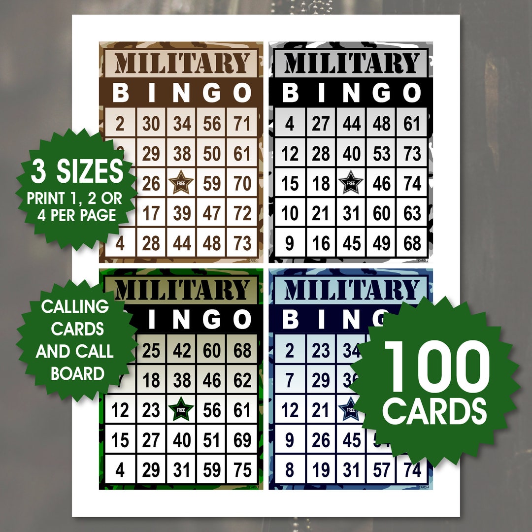 100 Military Bingo Cards, Patriotic Bingo, 4th of July Game ...