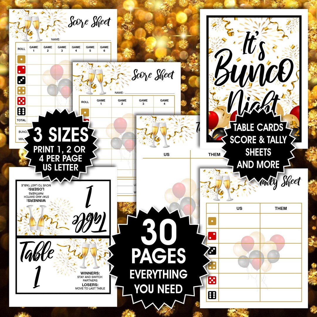 New Year BUNCO Bundle, Score Cards, Tally Sheets, Name Tags, Table ...