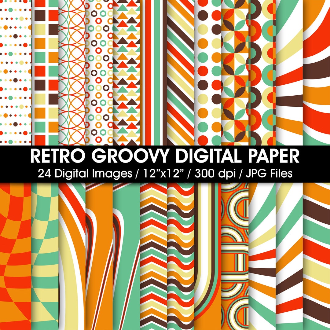 24 Summer Retro Groovy Digital Paper, 70s Aesthetic Background, Instant ...