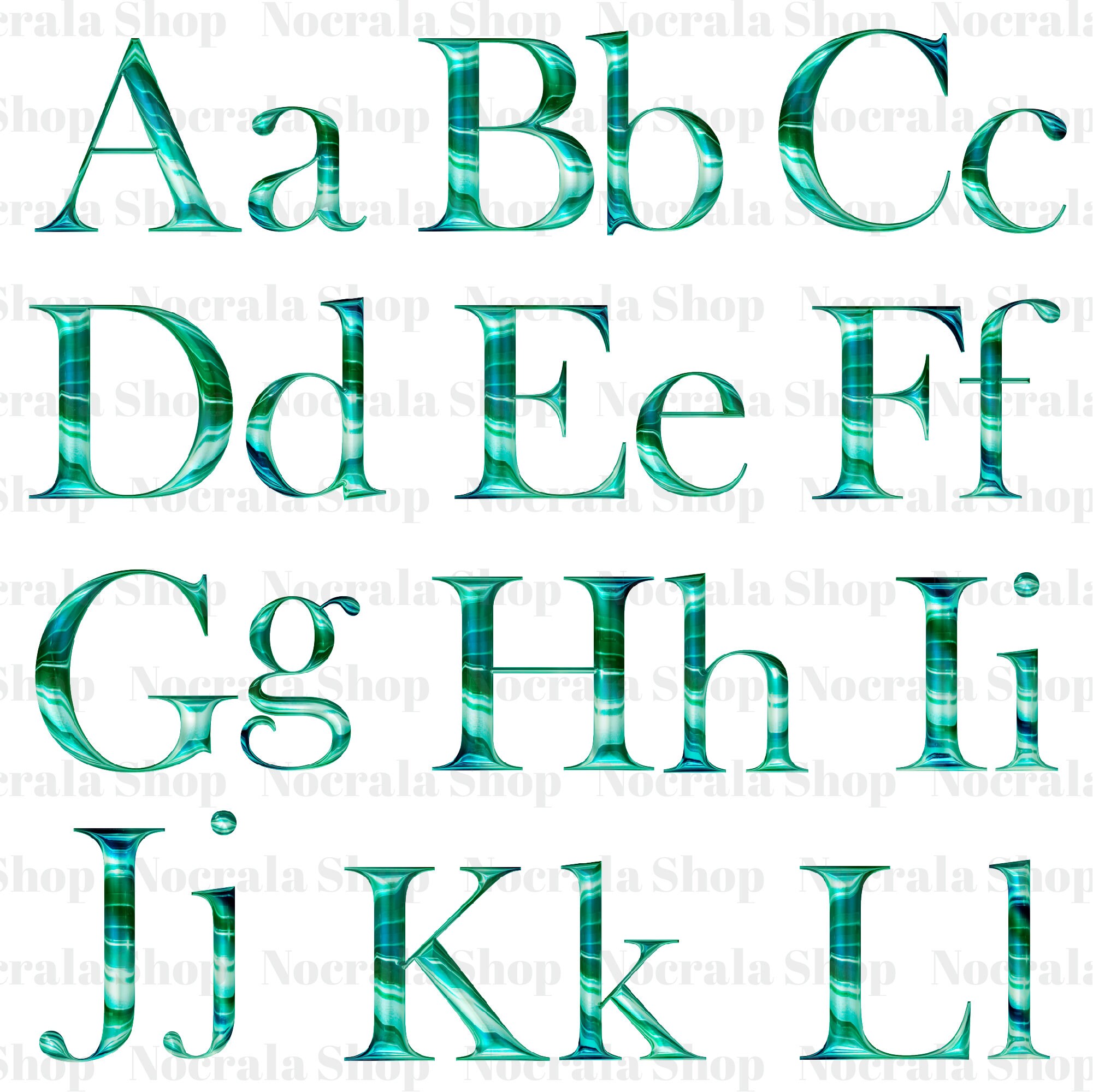Green Metallic Alphabet Clipart PNG Clip Art Green Chrome - Etsy