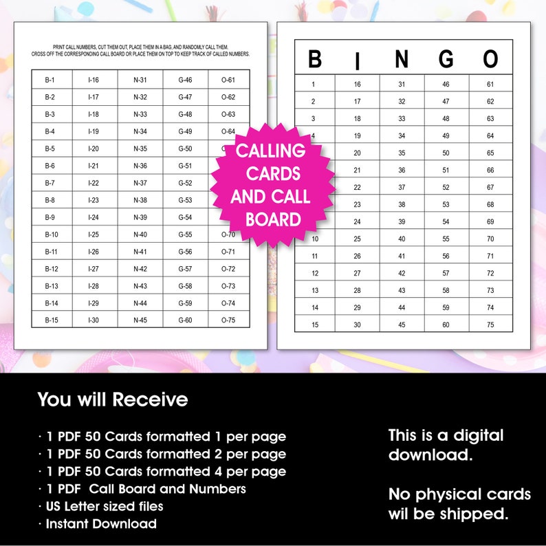 50 Happy Birthday Bingo Cards, 1,2 or 4 per Page, Fun Party Game ...