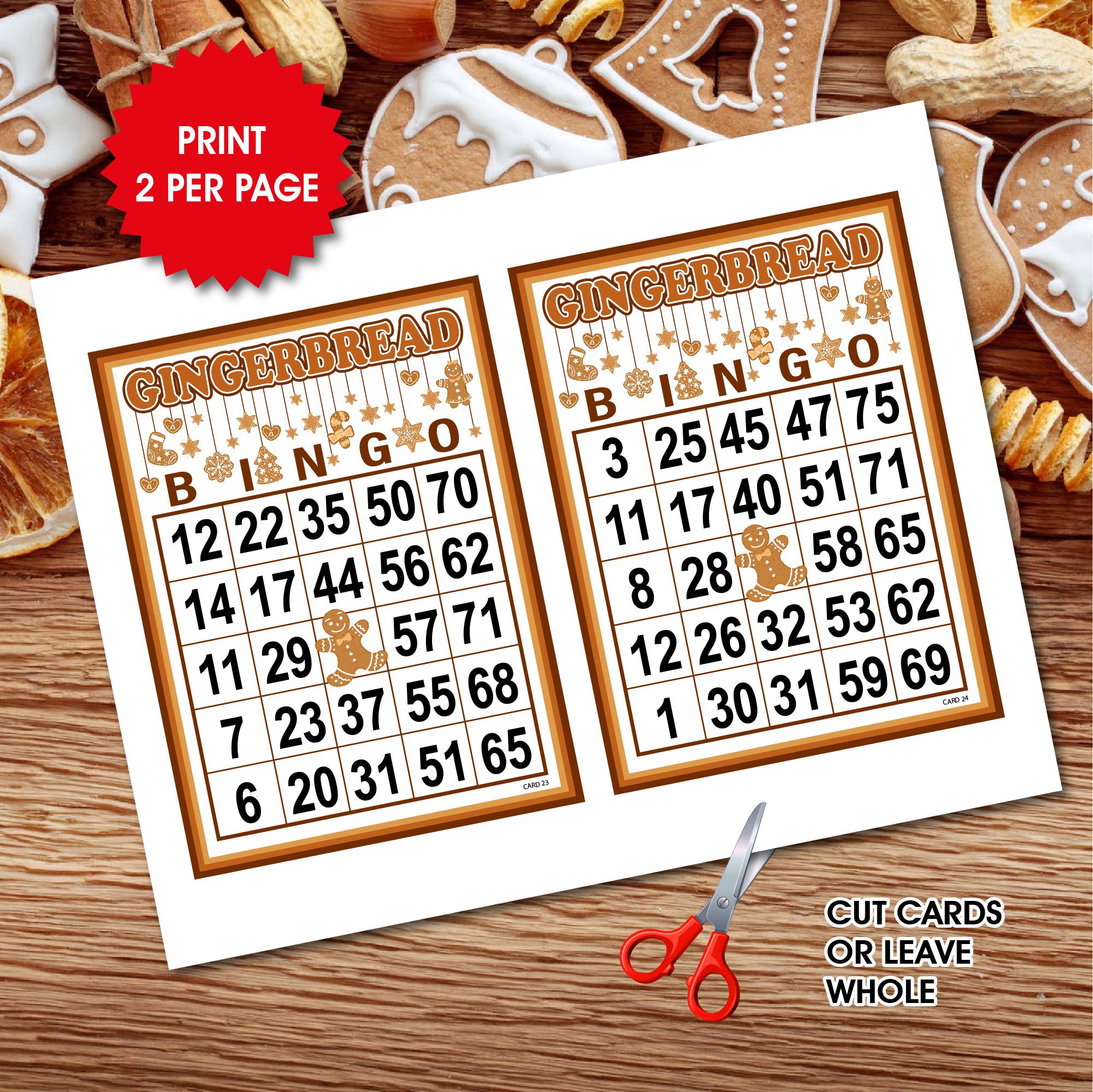 200 Gingerbread Bingo Cards, 1, 2 or 4 per Page, Cute Holidays Bingo ...