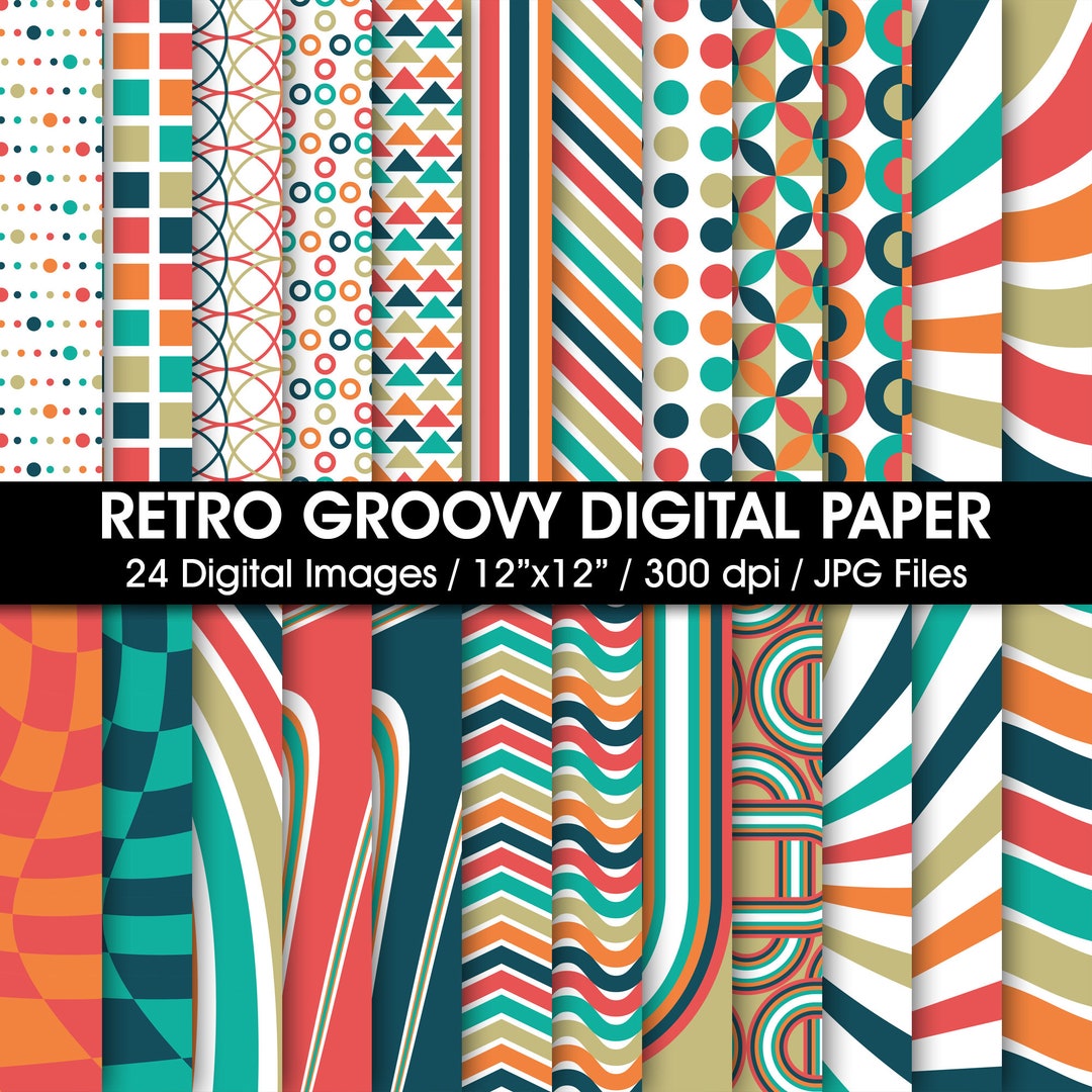 24 Summer Retro Groovy Digital Paper, 70s Aesthetic Background, Instant ...