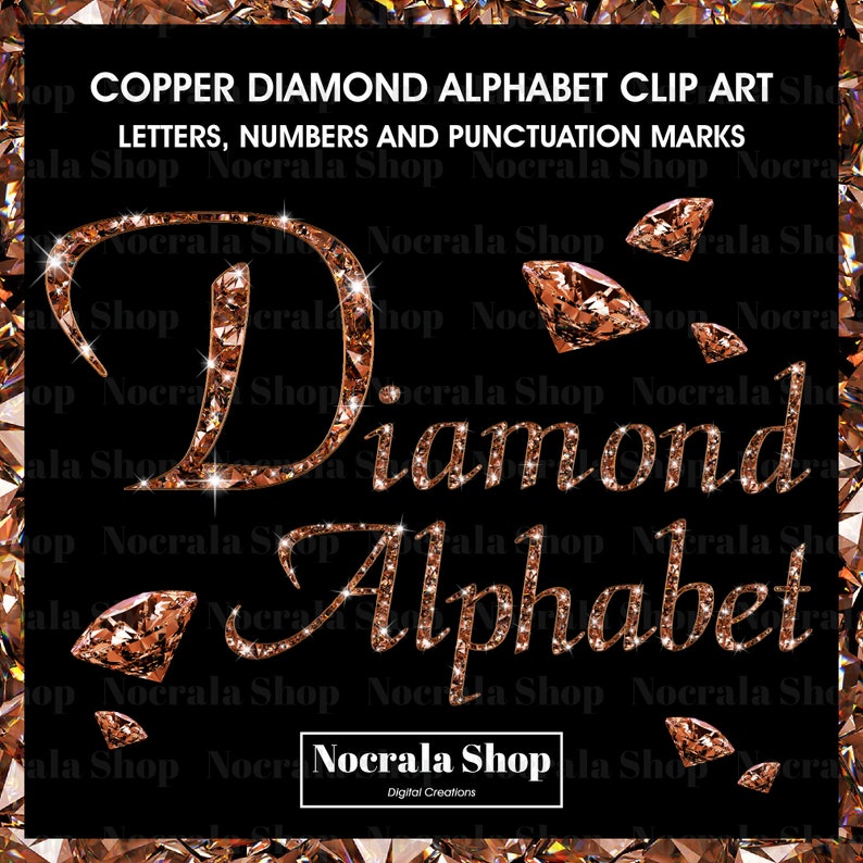 Copper Diamond Alphabet Clipart, PNG Digital Clip Art, Copper Diamond Letters, Numbers, Symbols ...