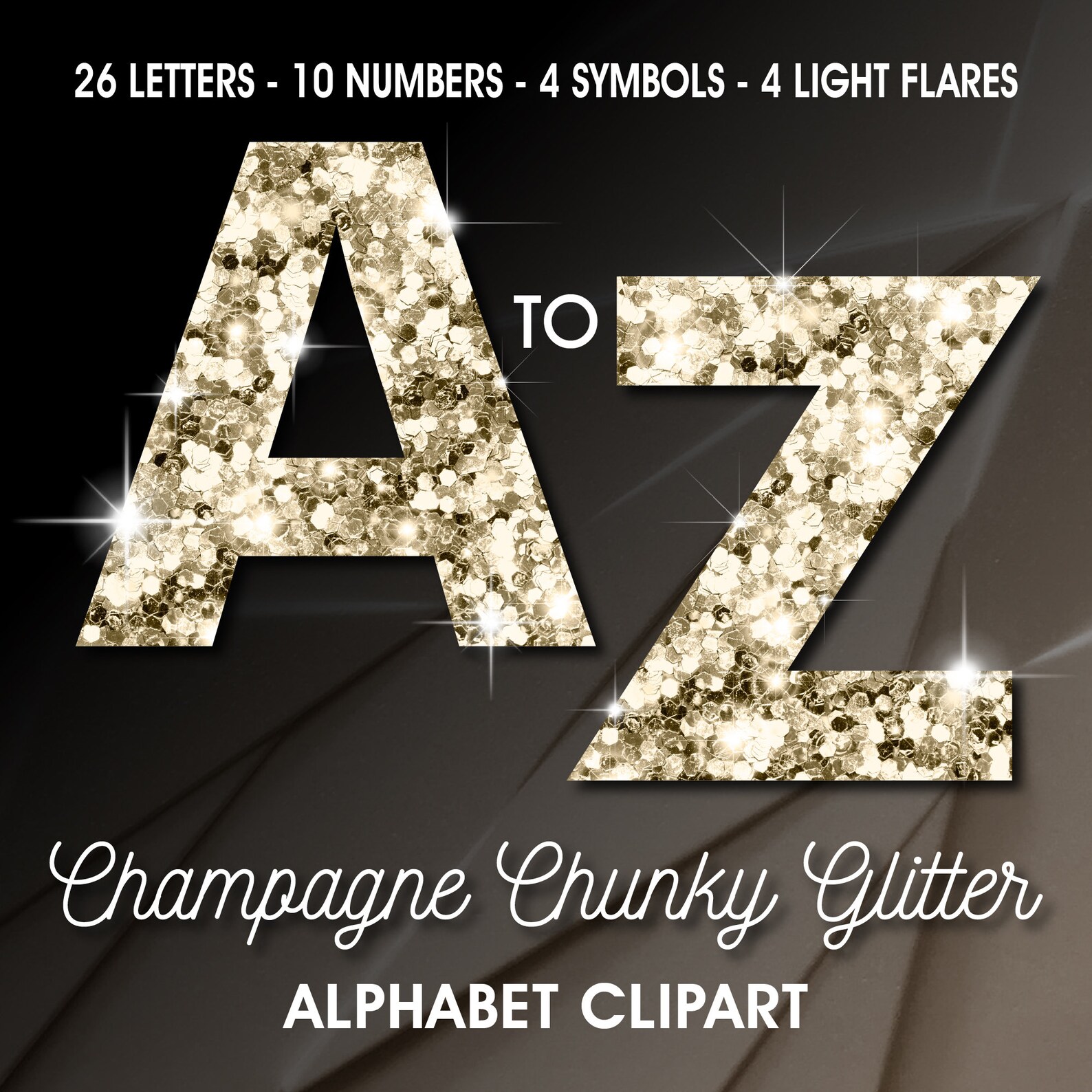 Champagne Chunky Glitter Alphabet Clipart, PNG Digital Clip Art ...