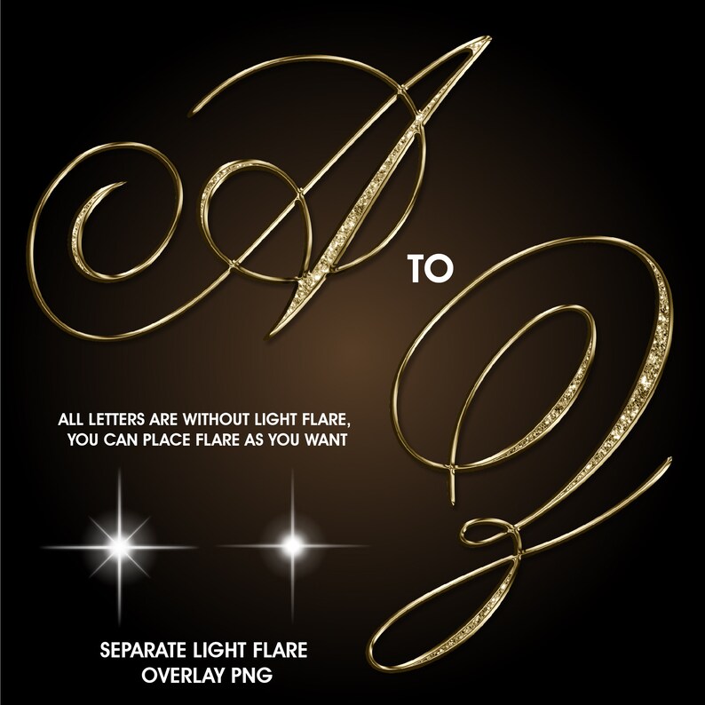 Gold Glitter Cursive Alphabet Clipart, PNG Clip Art, High Shine ...