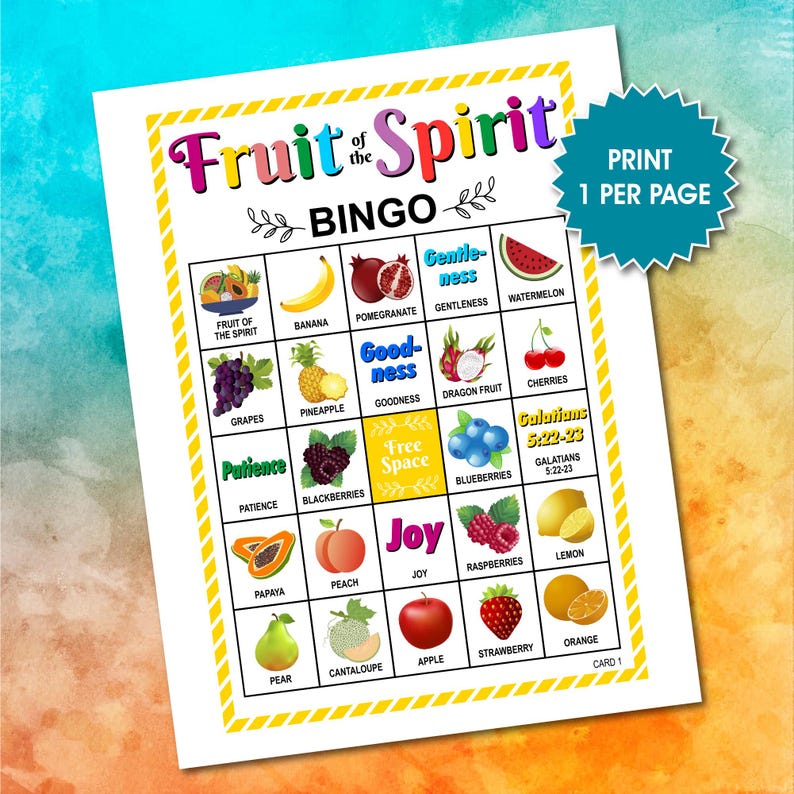 50 Fruit of the Spirit Bingo Cards, Christian Fun Game, Bible Games for ...