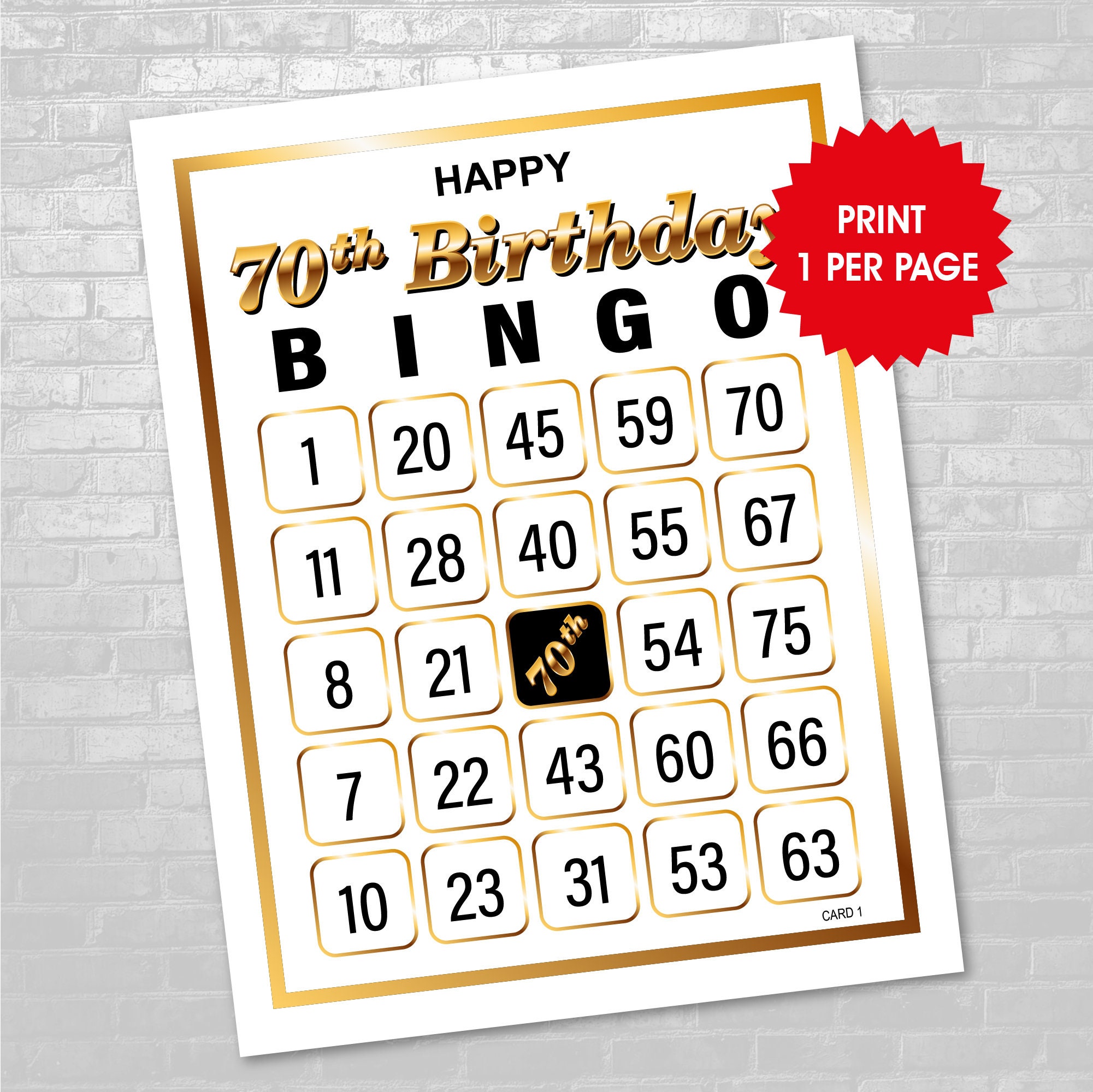 100 Happy 70th Birthday Bingo Cards, 1, 2 or 4 per Page, Fun Party Game ...