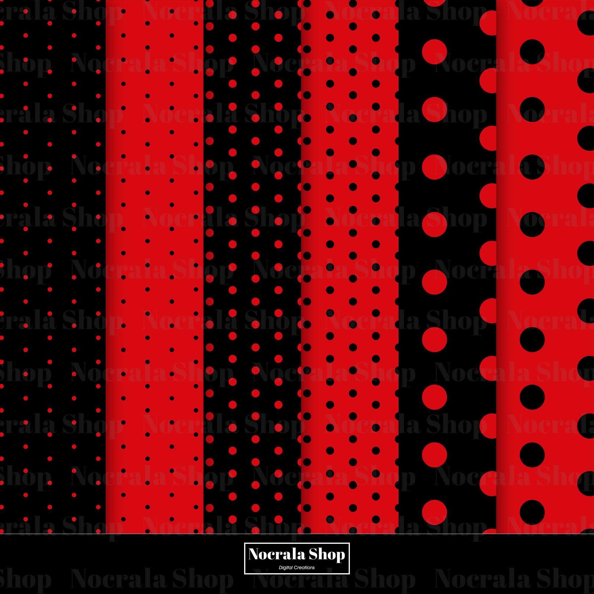 Red Polka Dot Digital Paper, Small and Big Polka Dots, White Red and ...